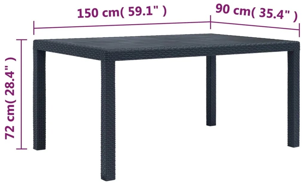 vidaXL Marketos Zahradní stůl antracitový 150x90x72 cm plastový ratanový vzhled