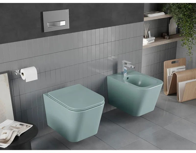 Mexen Teo, závěsné WC Rimless s WC deskou slim, duroplast, zelená matná, 30854048