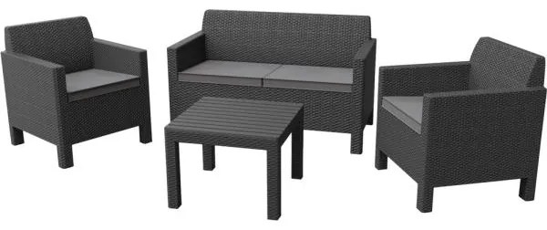Zahradní set nábytku Allibert Orlando set - lavice + 2x křeslo + stůl, černý