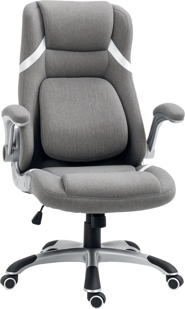 Vinsetto Ergonomická kancelářská židle s skládacími opěrkami a opěrkou hlavy, otočná pracovní židle s bederní oporou, výškově nastavitelná a s funkcí
