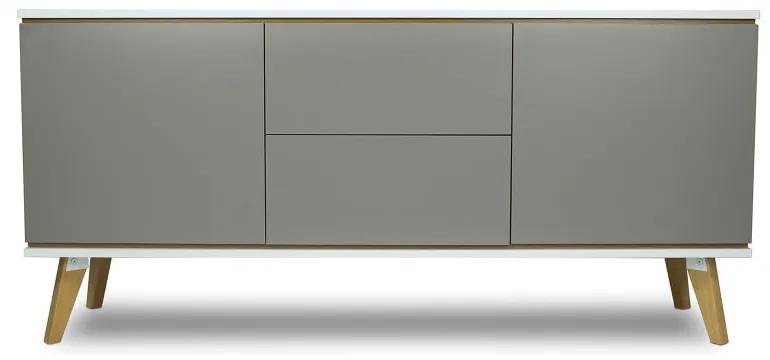 Dvoudveřová komoda v dekoru dřeva se 2 zásuvkami a šedými detaily SKANDICA Jorgen