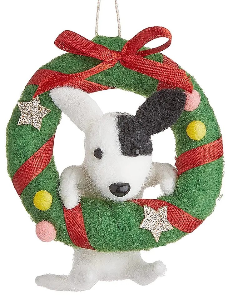 HANG ON Plstěná ozdoba pes s adventním věncem