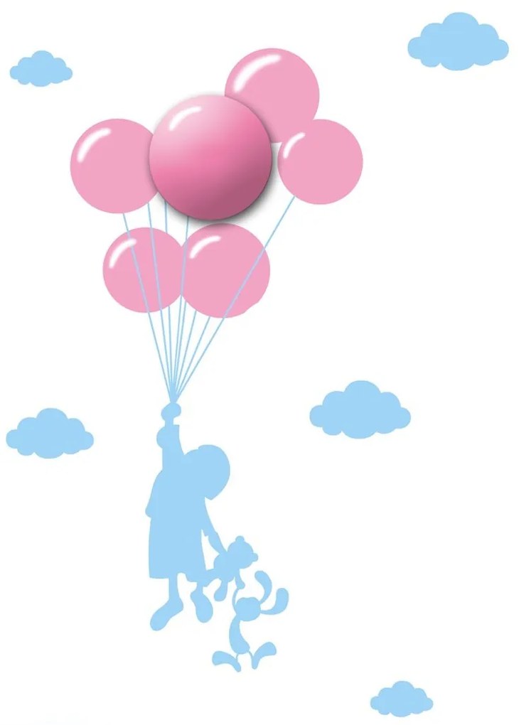 Dětské nástěnné svítidlo Balloons, 1x růžové plastové stínítko, bl