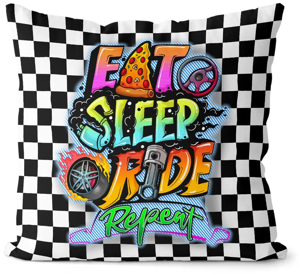 Polštář Eat sleep ride (Velikost: 40 x 40 cm)