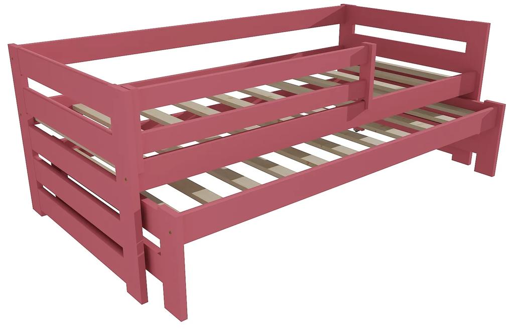 Vomaks Dětská postel s výsuvnou přistýlkou DPV 007 se zábranou Rozměr: 80 x 180 cm, Barva: bezbarvý lak