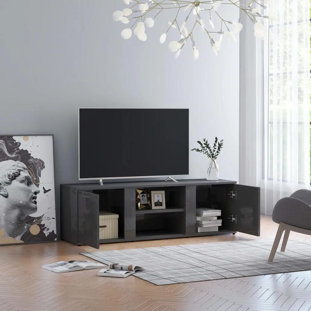 801169 vidaXL TV stolek šedý s vysokým leskem 120 x 34 x 37 cm dřevotříska