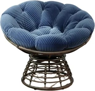 Aosom Papasan křeslo, 360° otočné, tlustý polštář (manšestr), ocelový rám, 92 x 67 cm, námořnická modř
