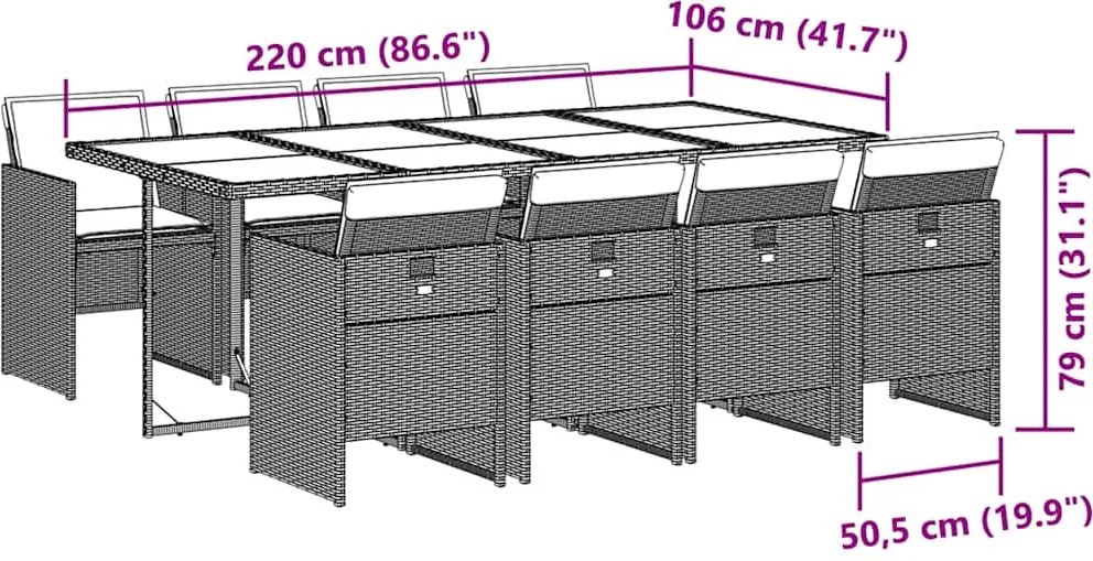 9dílný zahradní jídelní set s poduškami černý polyratan 3210558