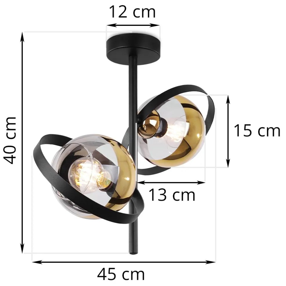 Stropní svítidlo Asturia Ring, 2x zlaté/transparentní skleněné stínítko, B/G