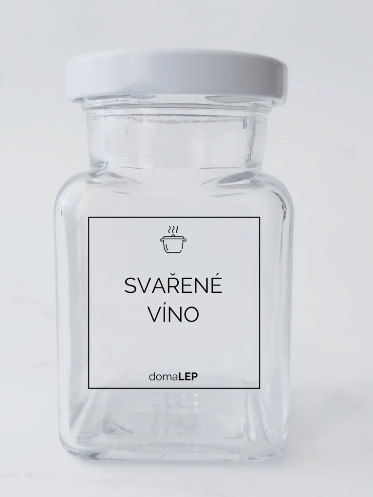 Samolepka na kořenky SVAŘENÉ VÍNO průhledná 5 × 5 cm základní písmo