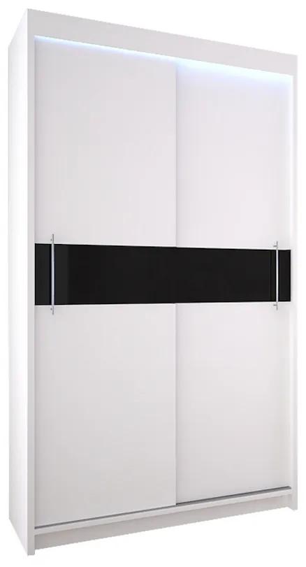 Expedo Skříň s posuvnými dveřmi NICOLETTA + Tichý dojezd, 120x216x61, bílá/černé sklo
