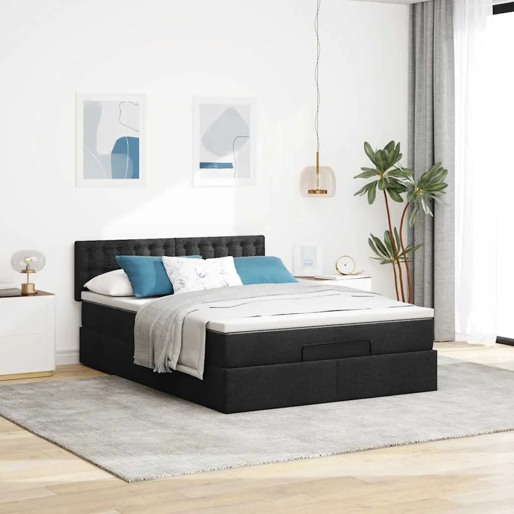 Osmanská postel s matrací & LED diody černá 140x190 cm látka 3312473