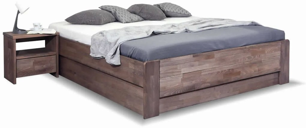 Dřevěná válenda dvoulůžko s úložným prostorem FUTON, masiv buk