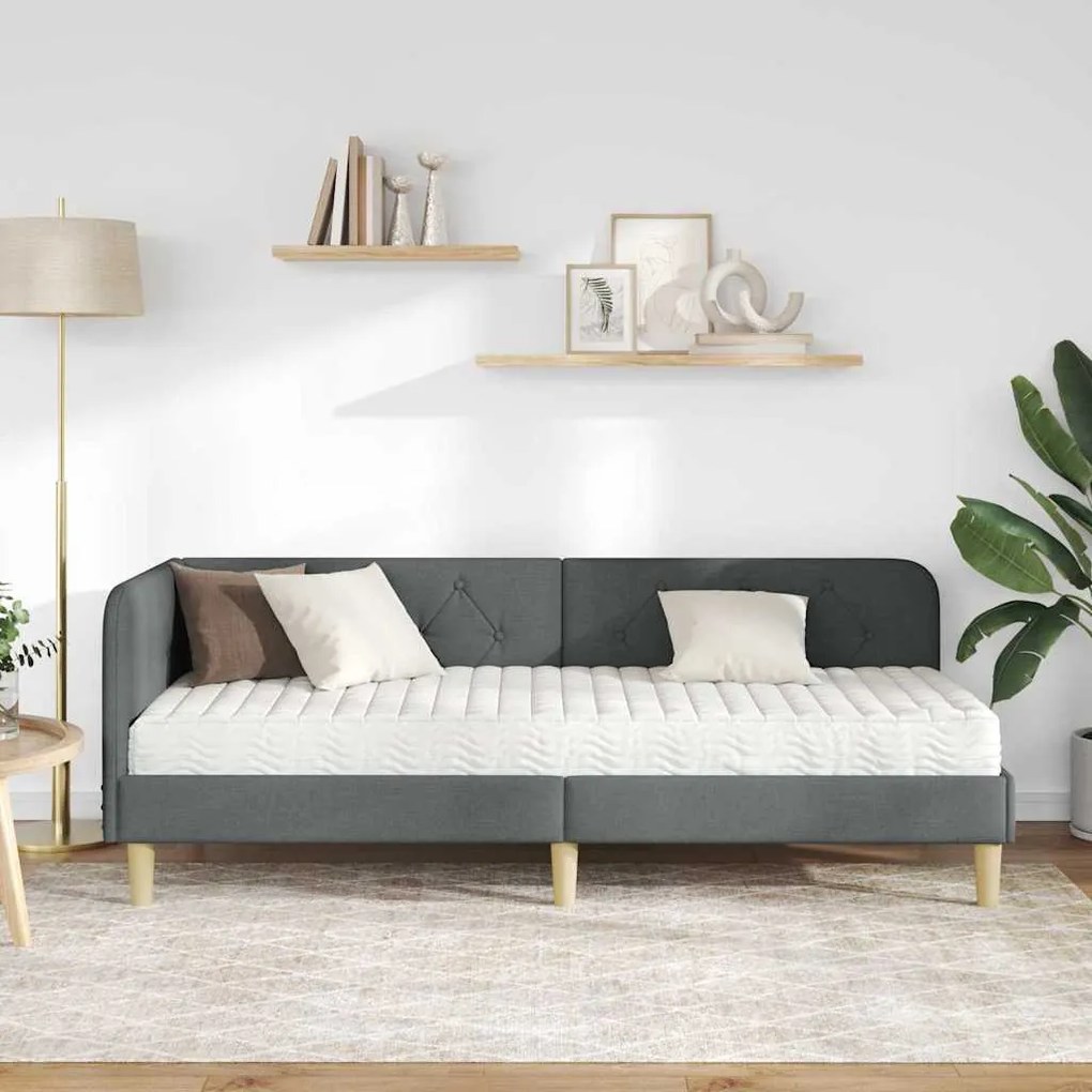 Rohový rám postele Tmavě šedá 80 x 200 cm textil 3394102