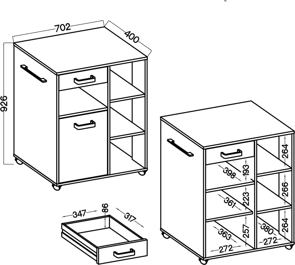 Kredenc příborník MONZA | 70 cm | na kolečkách | černá/ořech okapi