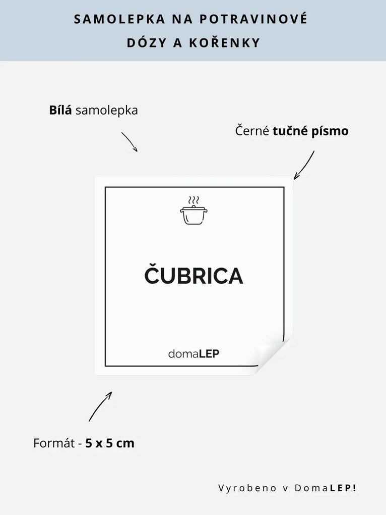 Samolepka na kořenky ČUBRICA bílá 5 × 5 cm tučné písmo