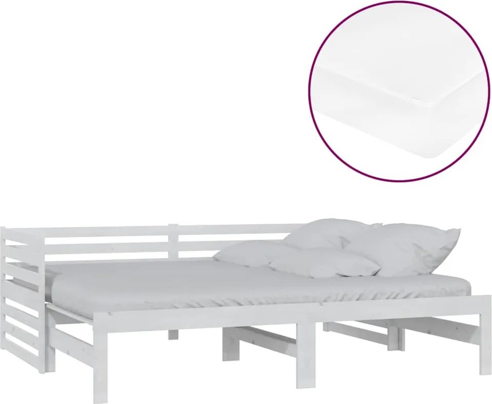 Výsuvná denní postel 2 × (90x200 cm) bílá masivní borové dřevo 3083670