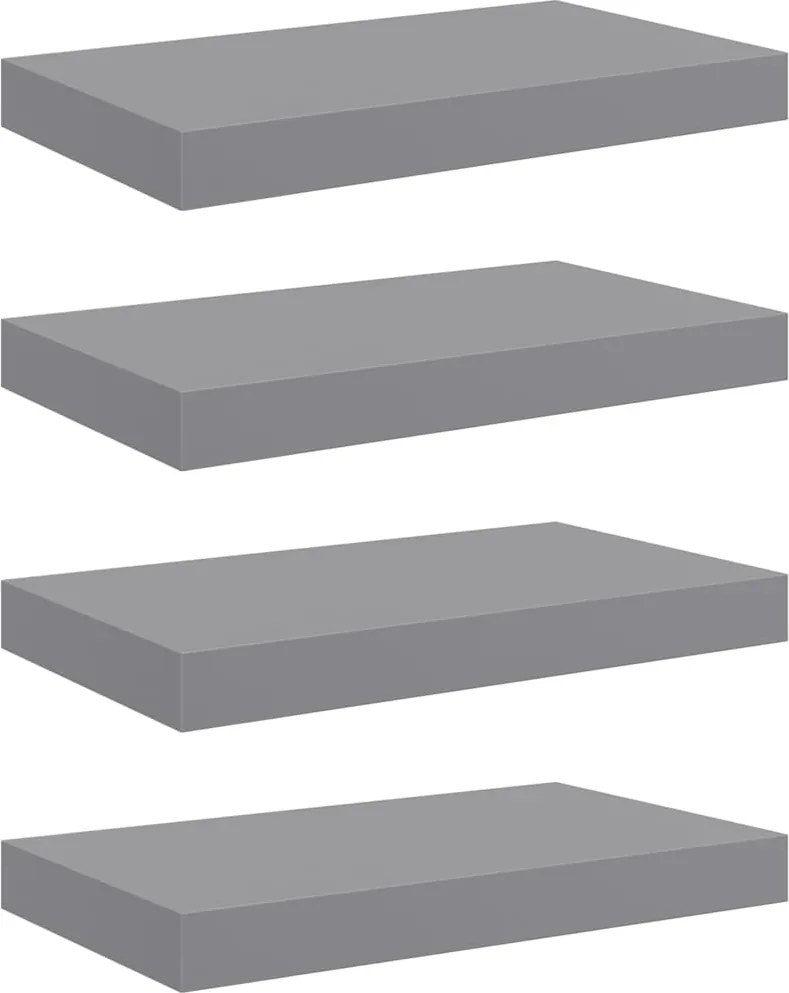 Plovoucí nástěnné police 4 ks šedé 40 x 23,5 x 3,8 cm MDF 323849