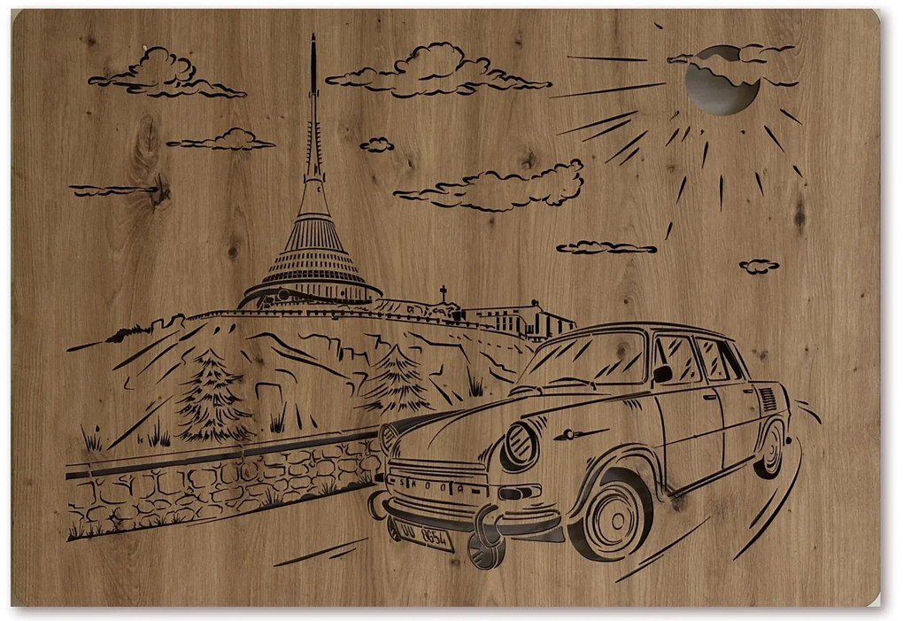 Li-Go "Škoda MB" světelný obraz 230V 100x70cm provedení povrchu: dub světlý