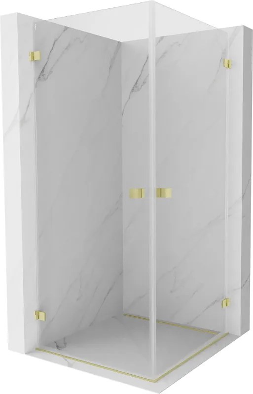 Mexen Lunar-B Duo, výklopný sprchový kout 70 x 70 cm, 8mm čiré sklo, zlatý matný profil, 832-070L-070P-55-00
