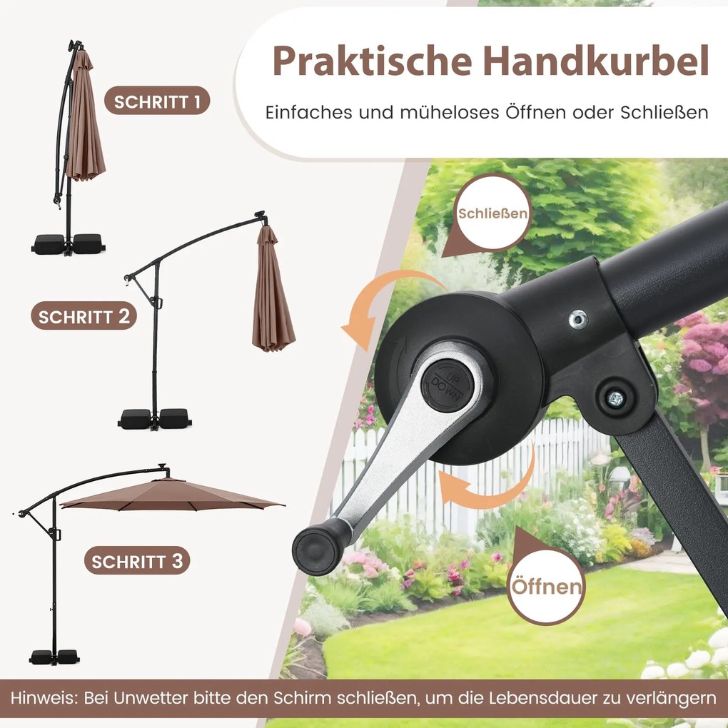 Costway 300 cm slunečník s LED osvětlením 9 Modes s pytli s pískem