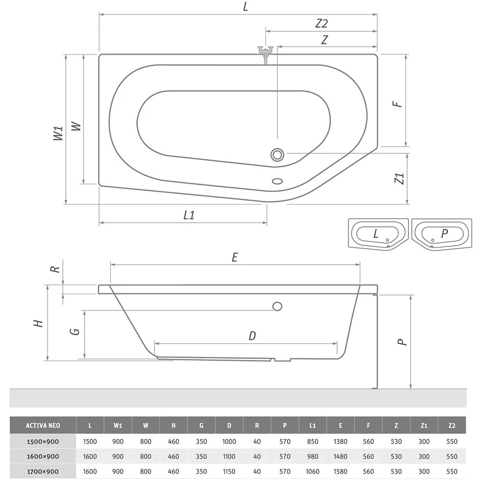 Roth Krycí panel ACTIVA NEO Varianta: rozměry: 170x90 cm, orientace: Uni - (ACTIVA NEO panel 170 - 9880001)