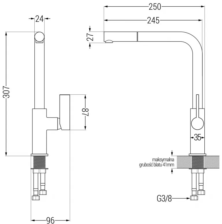 Mexen FLORA - Vysoká baterie/dřezová, Černá, 670401-70