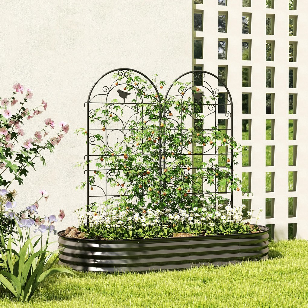 Outsunny Kovová mřížka sada 2 nerezových podpěr s ptačím vzorem pro popínavé rostliny 50x120 cm černá 84H-334V00BK