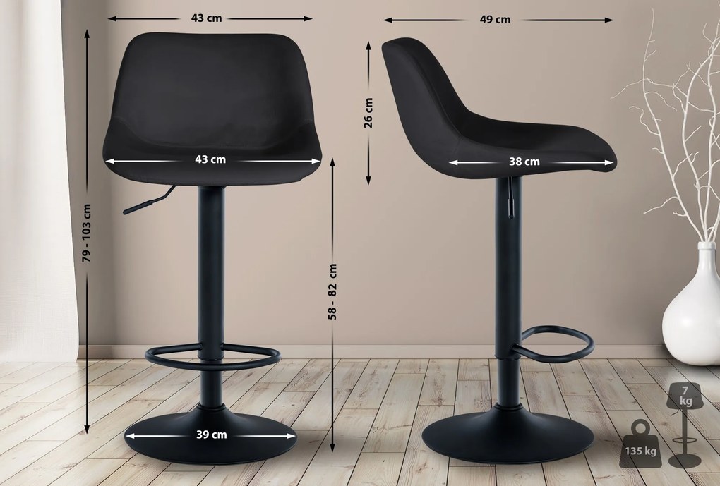 Sada 2 barových židlí Loft samet – černá