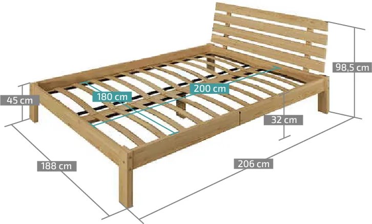 Postel PARIS zvýšená 180 x 200 cm, olše Rošt: Bez roštu, Matrace: Matrace Coco Maxi 19 cm