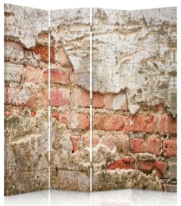Ozdobný paraván, Cihlová zeď - 145x170 cm, čtyřdílný, obustranný paraván 360°