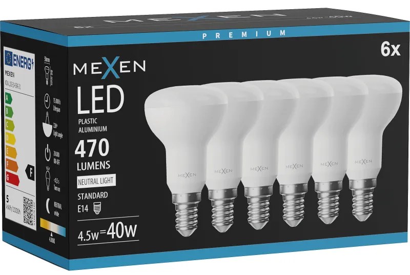 Mexen Nova 6x LED žárovka E14, R50, 4,5W, Neutrální - 4000K, 470 lm - L103-E14-0540-01x06