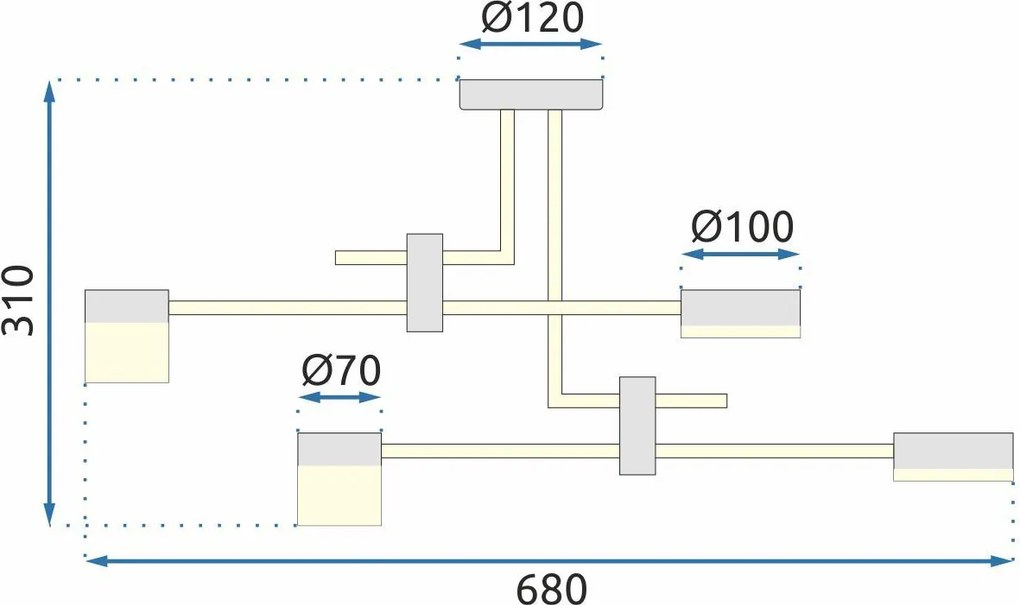 Toolight, LED stropní svítidlo 4x30W APP1001-4C, černá-zlatá, OSW-07533