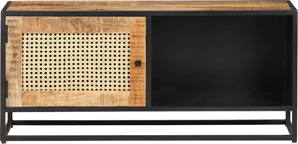 TV stolek 90x30x40 cm hrubý masivní mangovník a přírodní rákos 323144
