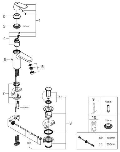 GROHE 2339600E -Umyvadlová baterie EUROSMART COSMOPOLITAN DN 15 velikost M chrom