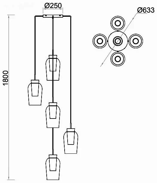 Mantra Nora, závěsné svítidlo s pěti závěsy 5xE27 čiré sklo/bílý mramor, průměr 63,3cm
