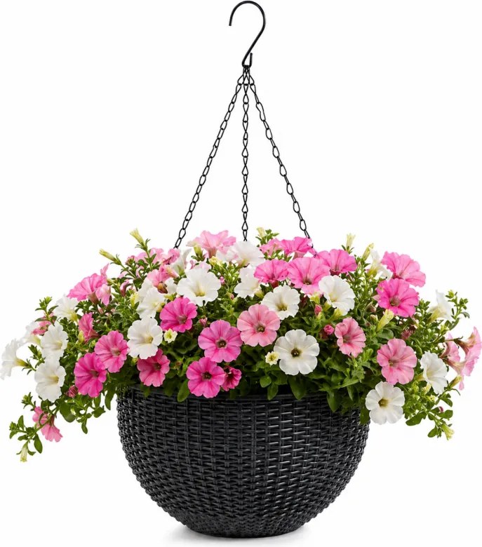 Flamenco Mystique Velký šedý závěsný květináč Rattan Design 26 cm ROS10GRAF
