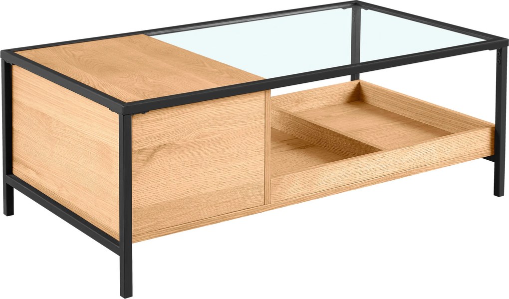 XXXLutz KONFERENČNÍ STOLEK, čiré, černá, barvy dubu, dřevo, kov, sklo, kompozitní dřevo, 110/60/40 cm Waldwelt - Konferenční stolky - 001739004101