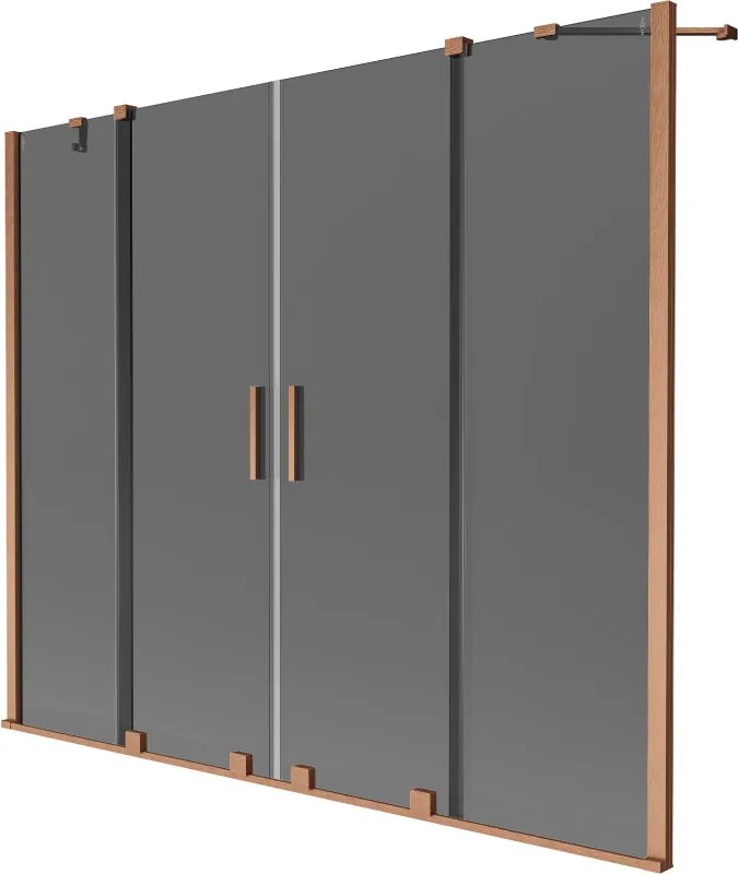 Mexen Velar Duo, 2-křídlová posuvná vanová zástěna 200 x 150 cm, 8mm šedé sklo, měděná matná, 896-200-000-42-65