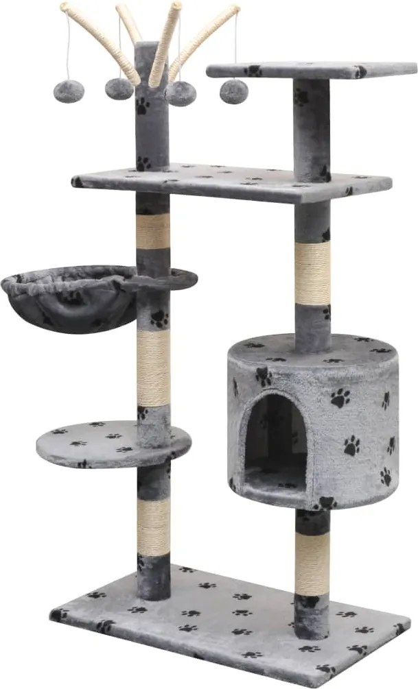 Škrabadlo pro kočky, sisalové sloupky 125 cm šedá potisk tlapek 170481