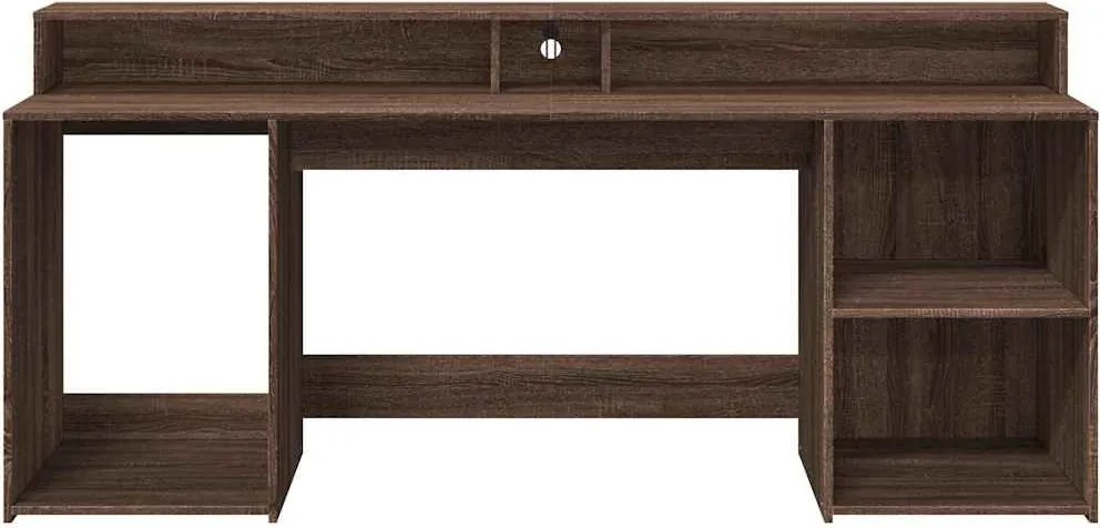 Psací stůl s LED světly hnědý dub 200x55x91 cm kompozitní dřevo 3309444