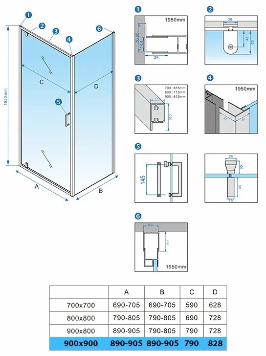 BPS-koupelny Čtvercový sprchový kout HYD-OK04C 90x90 černá/transparent