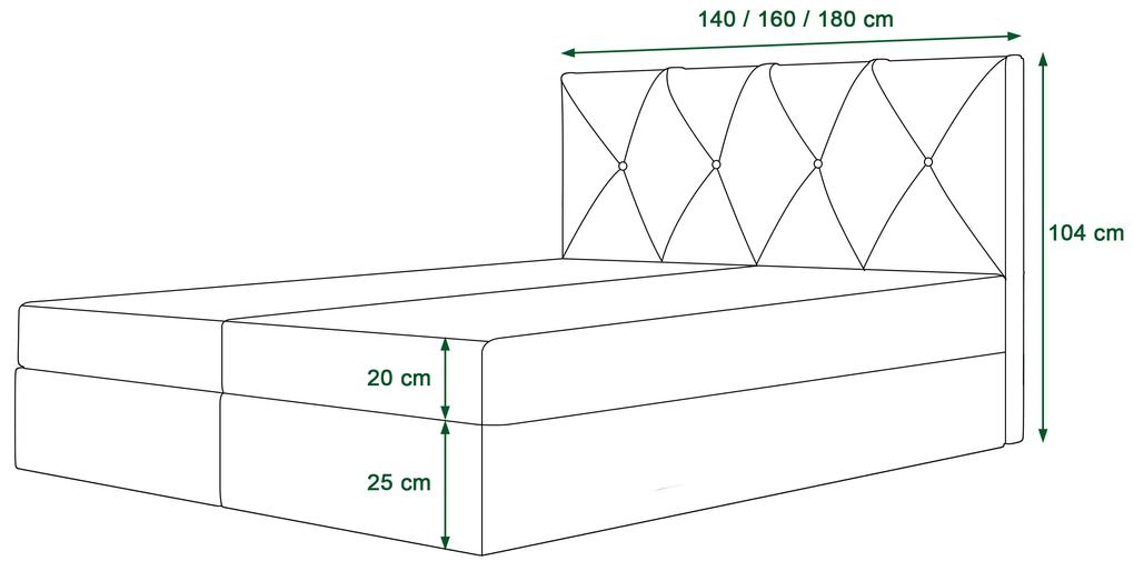 Manželská postel Boxspring 160 cm Athena Comfort (světlomodrá) (s matrací a úložným prostorem). 1055758