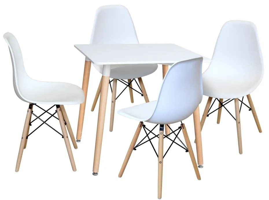 Jídelní stůl 80x80 UNO bílý + 4 židle UNO bílé