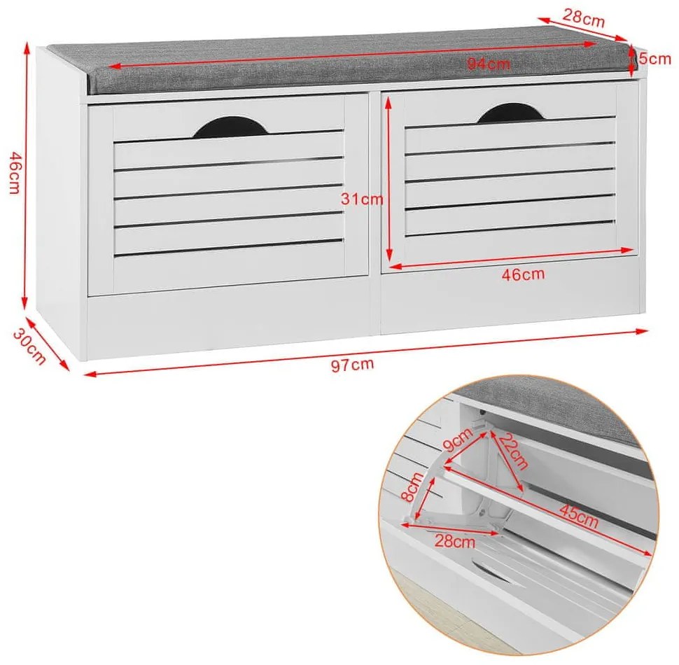 Sobuy FSR62-W Komoda na boty Botník Lavice na boty Bílá 97x46x30cm