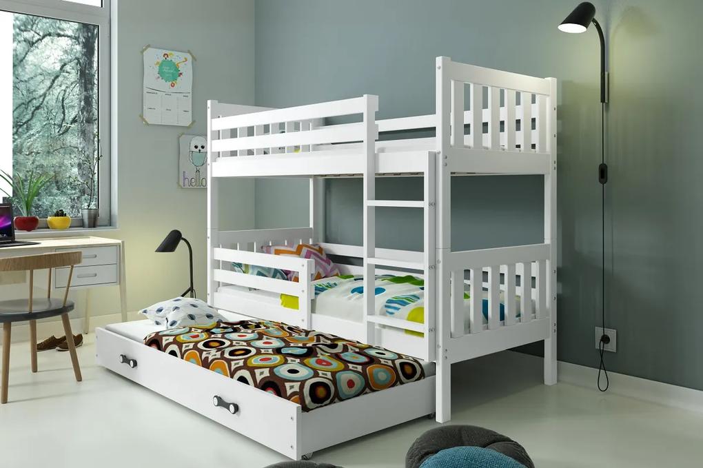 ImportWorld Dětská patrová postel Miloslava – 3 sosoby 80x190 s výsuvnou přistýlkou – Bílá, Bílá