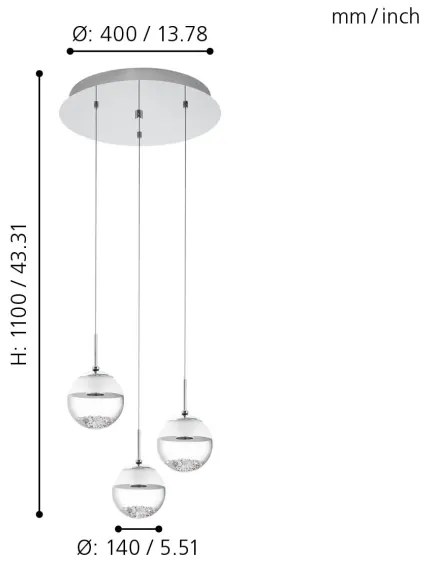 Eglo 93709 - LED lustr MONTEFIO 1 3xLED/5W/230V