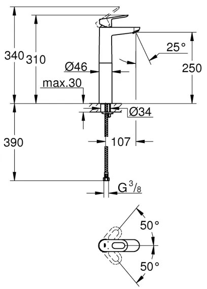 GROHE 23764000 - Umyvadlová baterie BAULOOP DN 15 lesklý chrom