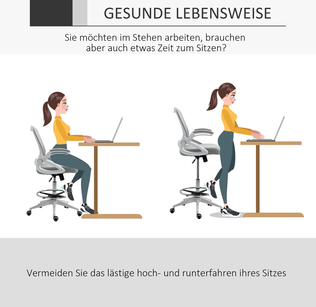 Ergonomická kancelářská židle Vinsetto s sklápěcími opěrkami a nastavitelným kroužkem pod nohy, výškově nastavitelná otočná židle s funkcí naklápění,…