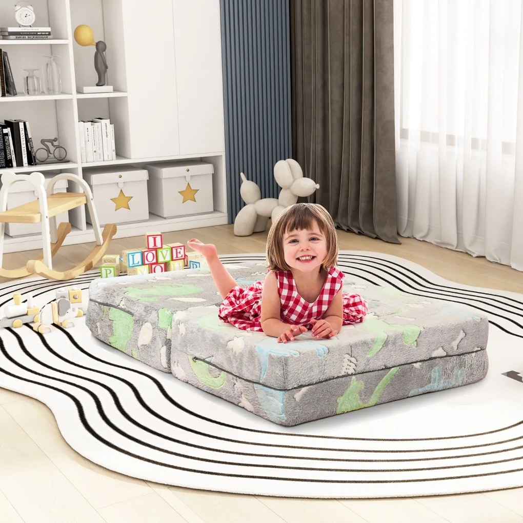 Costway Modular dětská pohovka Glow in Dark Play Sofa Modular Sofa, šedá